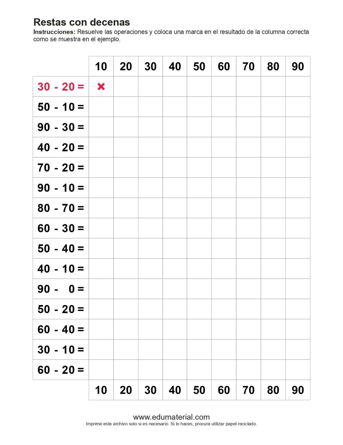 Sumas Con Decenas (Set 1) - EduMaterial